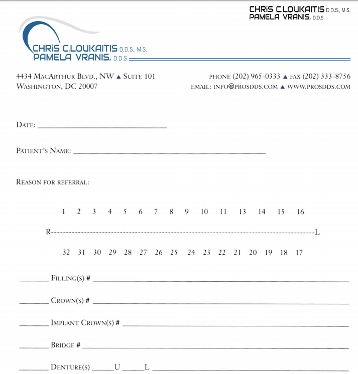 Referrals - Dr. Chris C. Loukaitis | D.D.S., M.S., | D.D.S. Prosthodontist